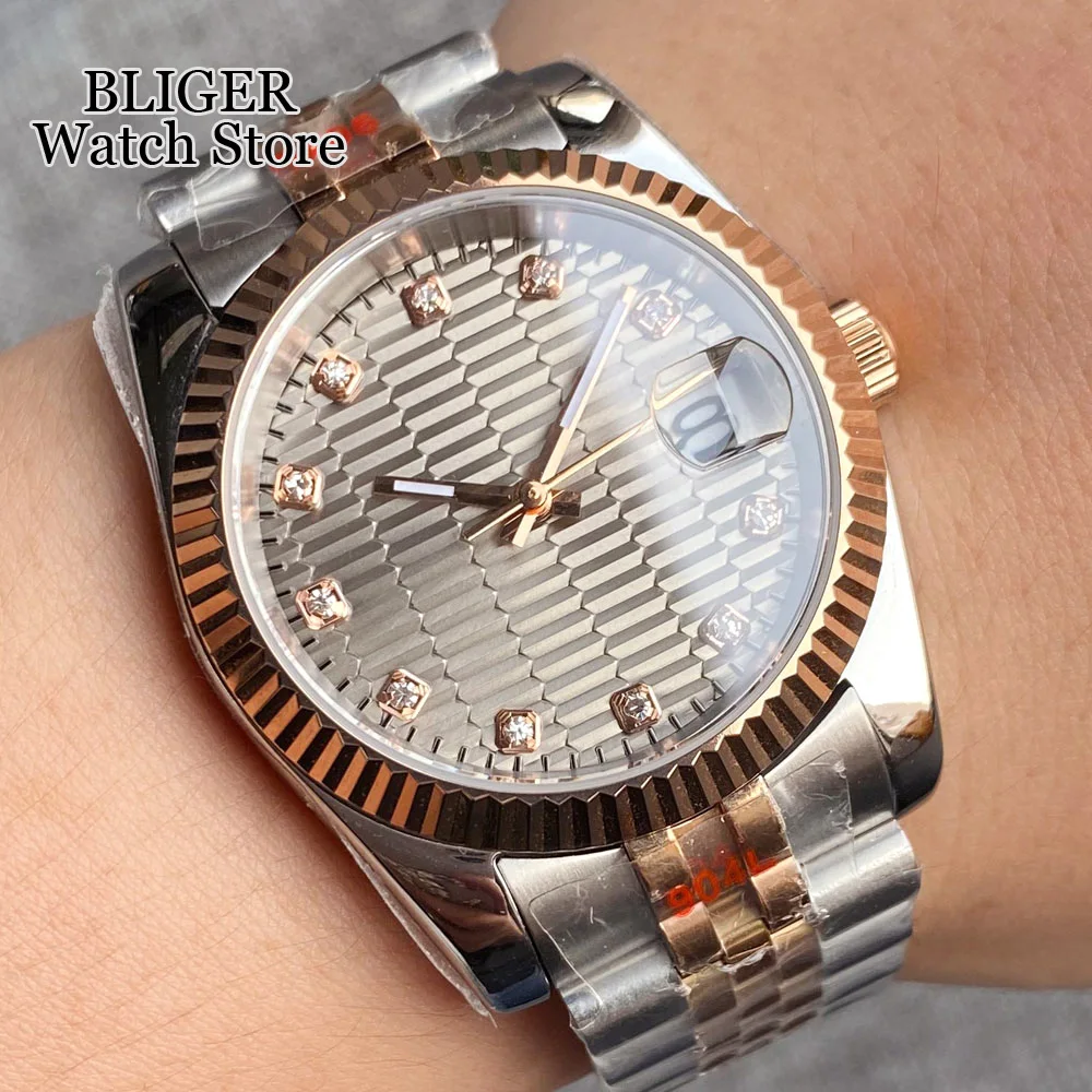BLIGER-36mm-39mm-NH35A-Automatic-Men-Watch-Two-Tone-Rose-Gold-Diamond ...