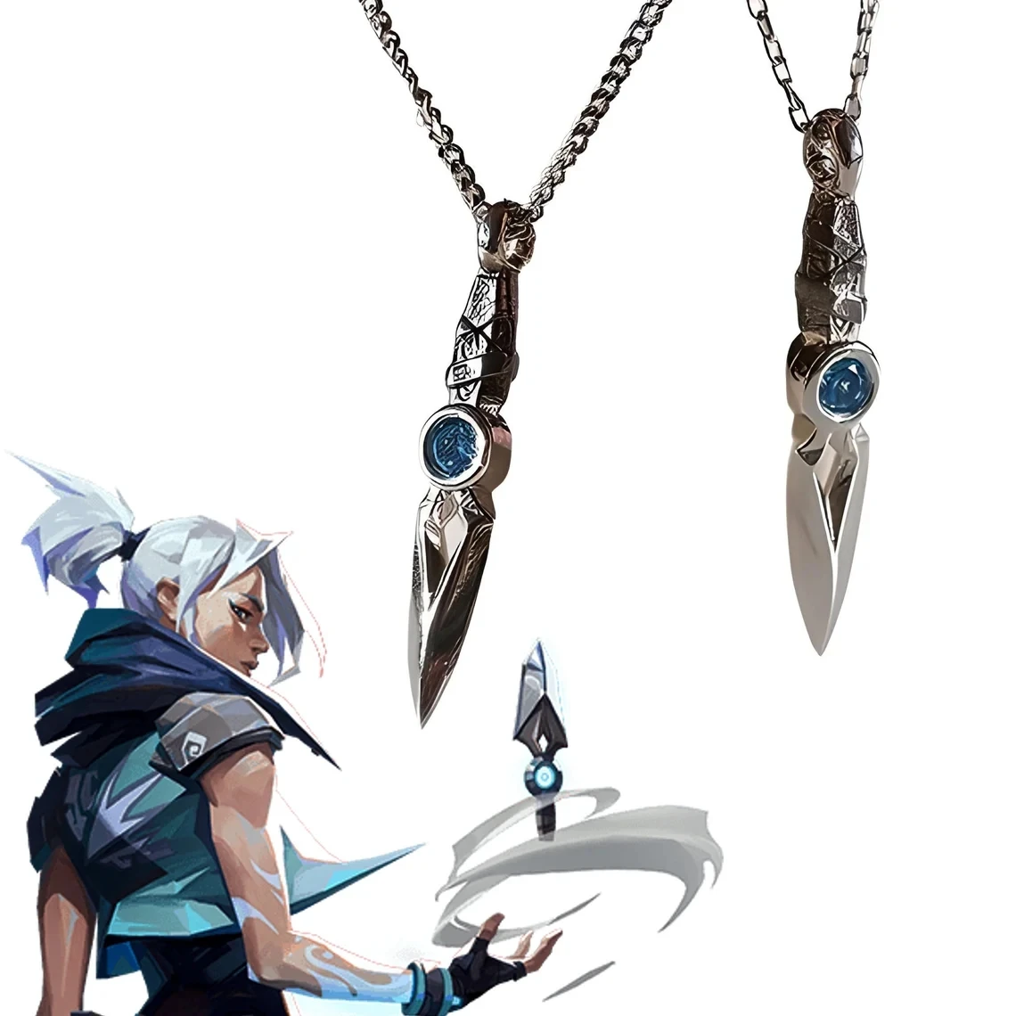 Valorant Jett Knife Necklace Ladies Cosplay Game Ring Silver and Gold ...