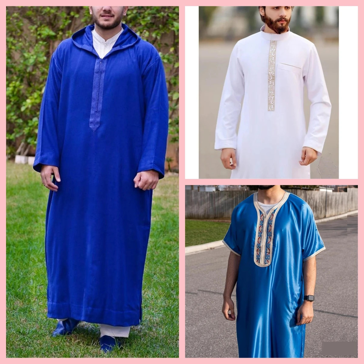 2023-New-Vertical-Strip-Male-Muslim-Mid-sleeve-Robe-Saudi-Arabia-Robe ...