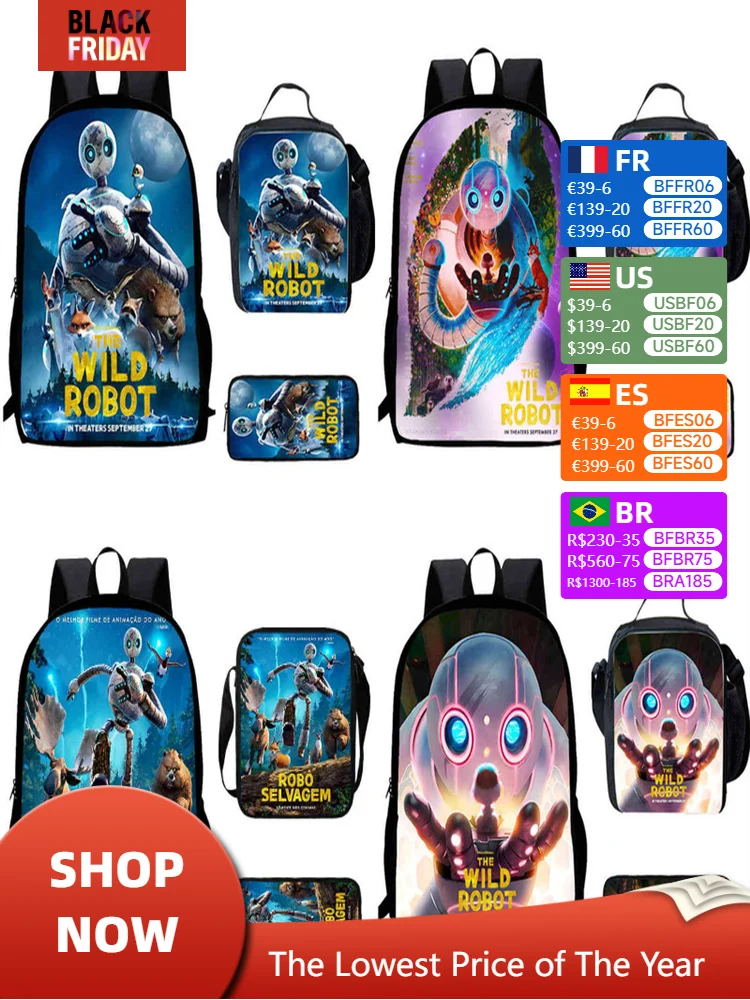 1-3pcs-The-Wild-Robot-Backpack-Roz-Schoolbag-Cartoon-Robot-Lunch-Bag ...