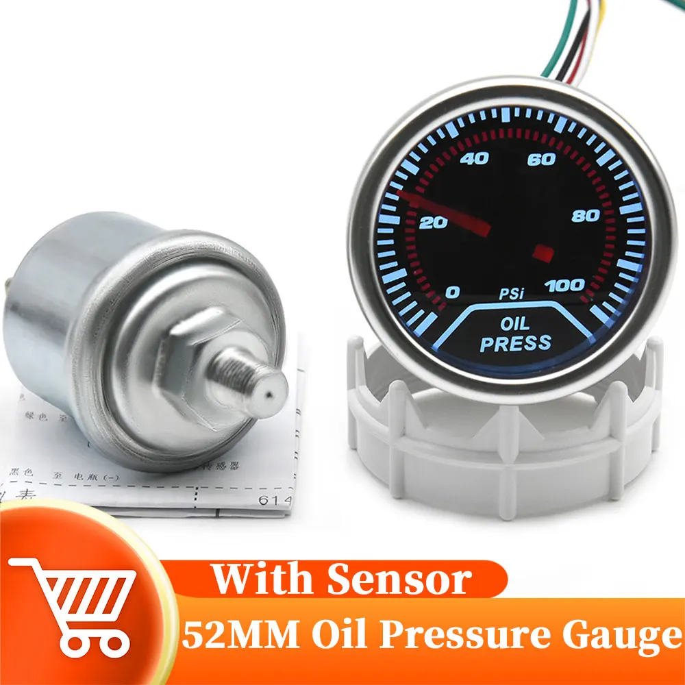 52mm Oil Pressure Gauge With 1/8 Npt Oil Pressure Sensor Universal Car ...