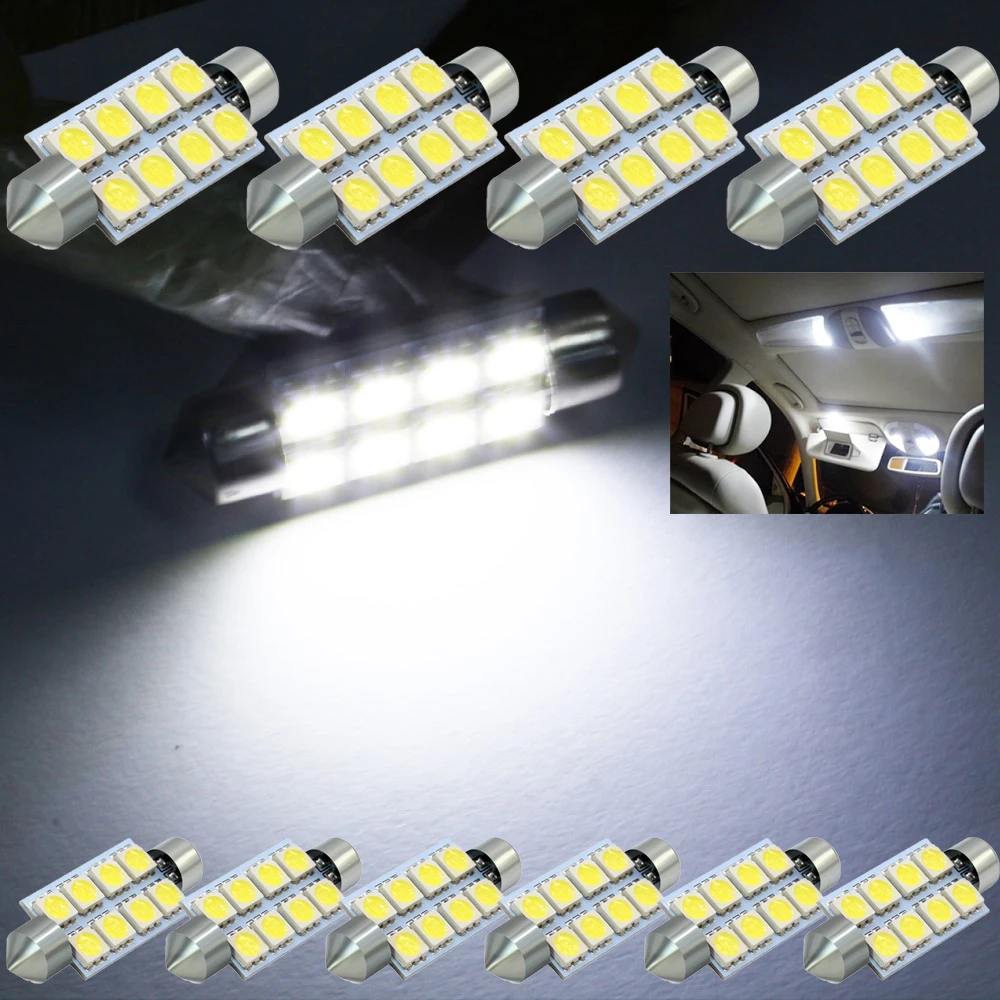LED Bulb 44mm White bulb 8/10-SMD 5050 LED Internal Map Dome Light 211 ...