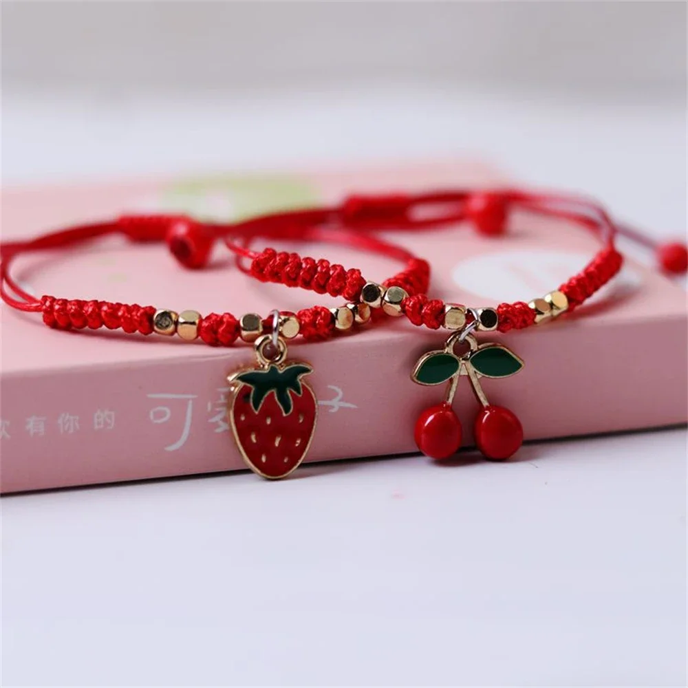 Handwoven-Strawberry-Cherry-Bracelets-Cute-Red-Rope-Friendship-Jewelry ...