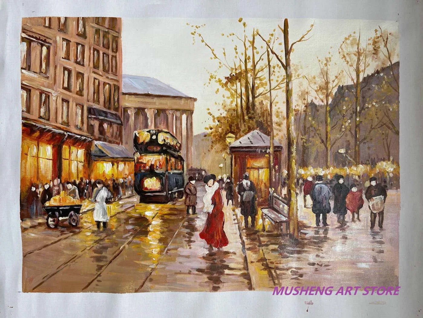 Handmade-Paris-Old-Street-Oil-Painting-Modern-Triumphal-Arch-French ...
