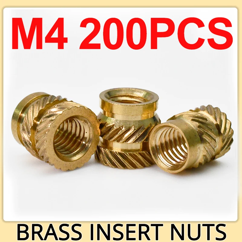 200pcs M4 Brass Hot Melt Heat Insert Nut Knurled Thread Insertion ...