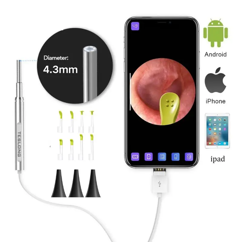 Otoscopio médico Digital con lente de 4,3mm, endoscopio para limpieza ...