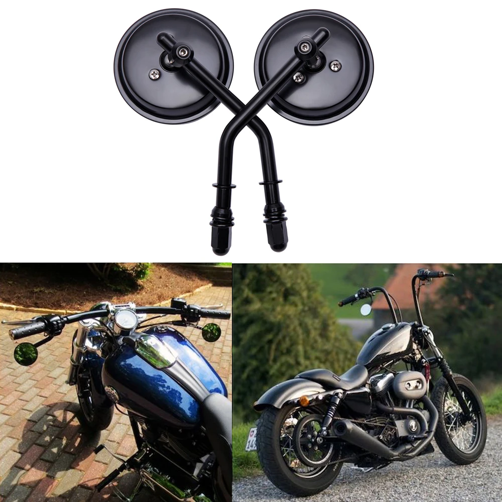 8mm Black Motorcycle Mirror Short Stem 3 Round Rearview Mirror For
