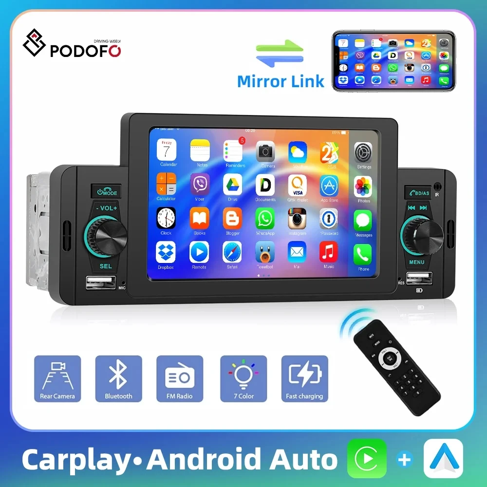 Podofo-reproductor-Multimedia-Universal-para-coche-1-Din-MP5-Carplay-est-reo-Android-Bluetooth ...