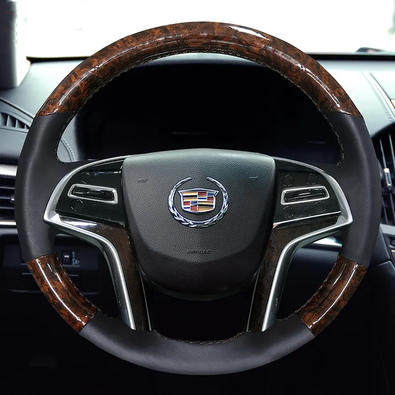 DIY leather Peach wood grain hand sewn car steering wheel cover for ...