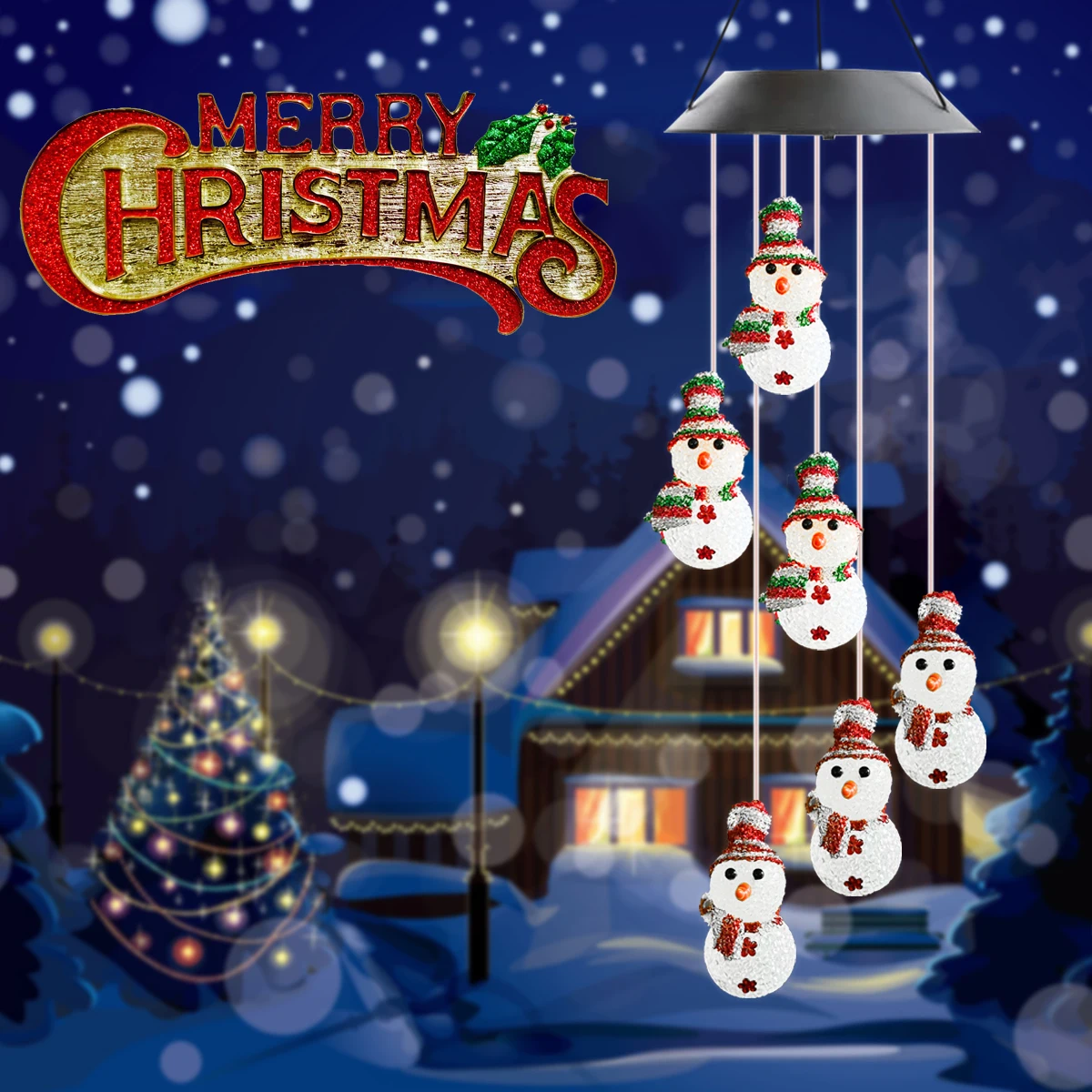 1 PC Solar Christmas Wind Chime Colorful LED Snowman Lights Hanging ...