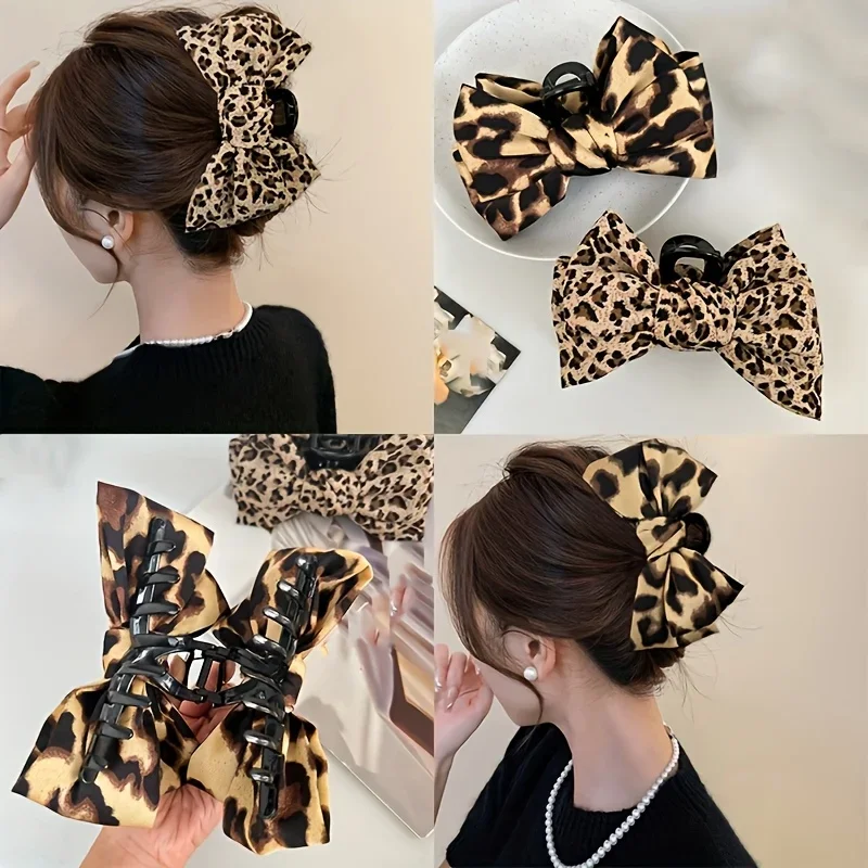 1pcs of Women'S Large High-End Leopard Print Bow Hair Clip, Versatile ...