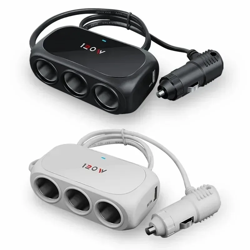 3 Socket Car Cigarette Lighter Splitter Dual USB LED Car Fast Charger ...