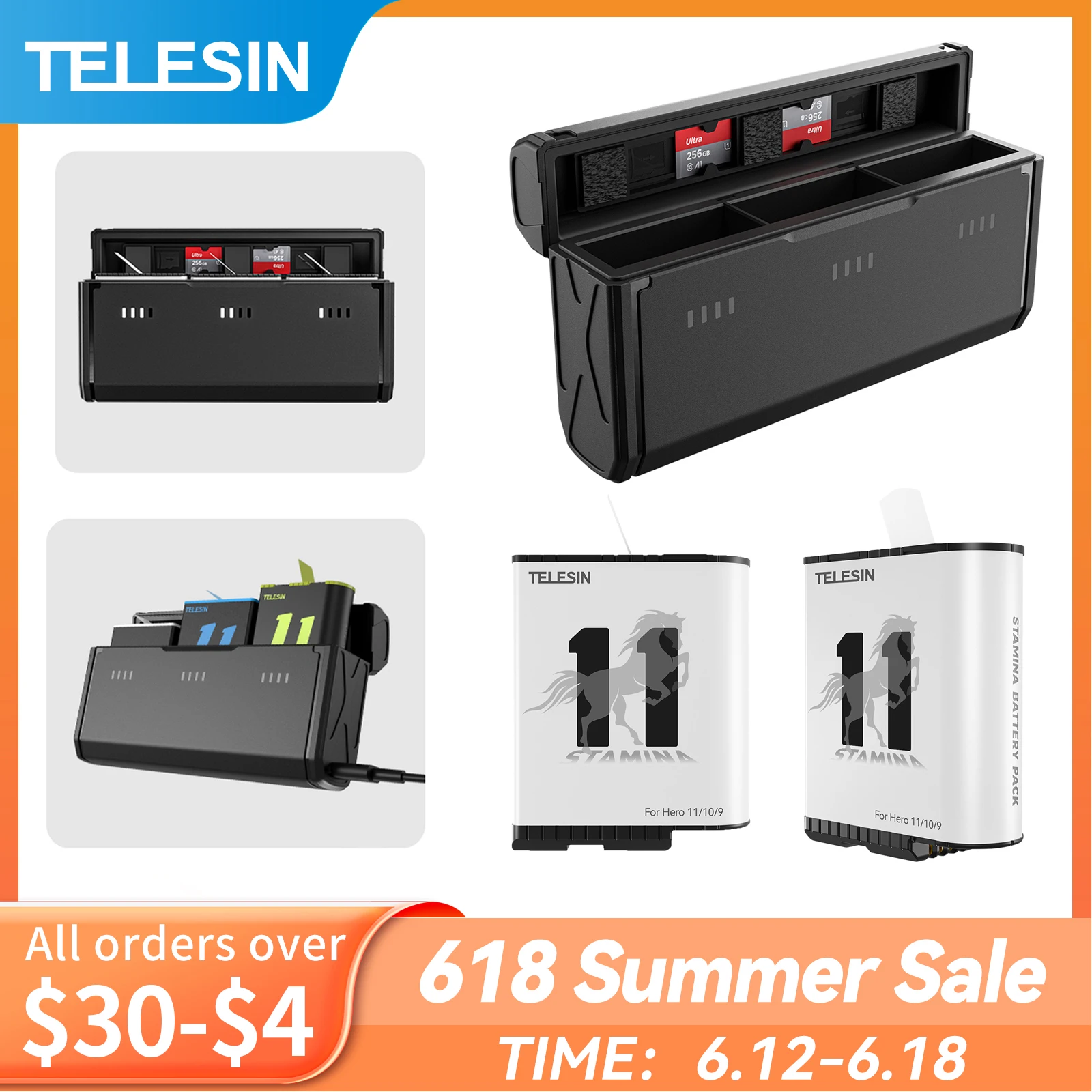 Telesin 1750 Mah Endurence Battery For Gopro Hero 11 10 9 Battery 3 ...