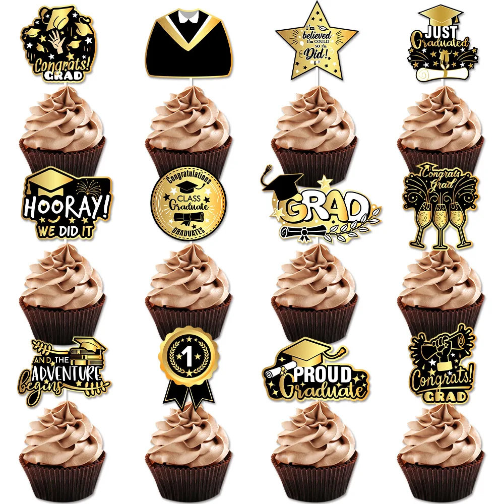 12pc-2024-Graduation-Paper-cake-Toppers-Bachelor-Cap-Congrasts-Grad ...