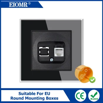 EU Internet RJ45 Cat 6 Data Socket Black Crystal Glass Panel Standard ...