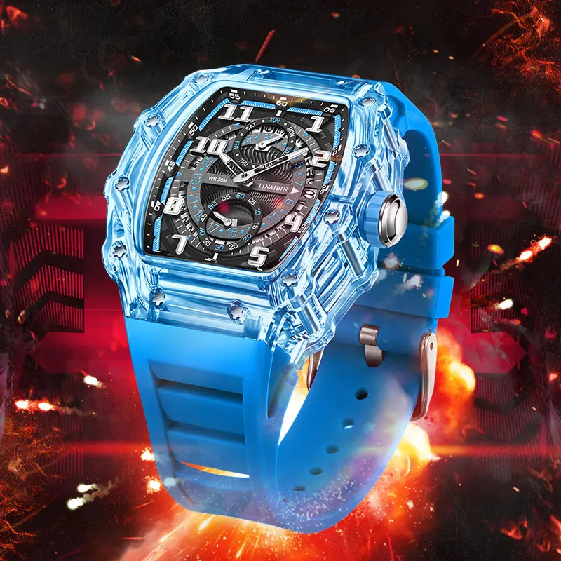 Reloj-Tonneau-transparente-para-hombre-cron-grafo-deportivo-de-lujo ...