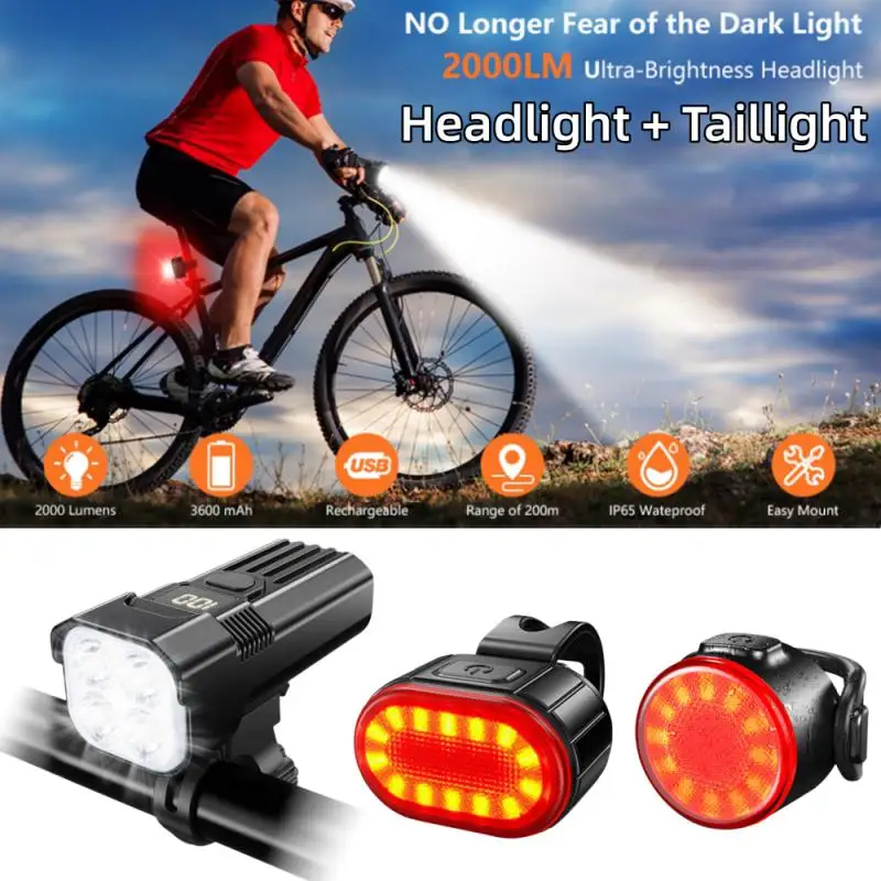 USB-Rechargeable-Bike-Light-Set-Super-Bright-3600mAh-2000-Lumen-4-LED ...