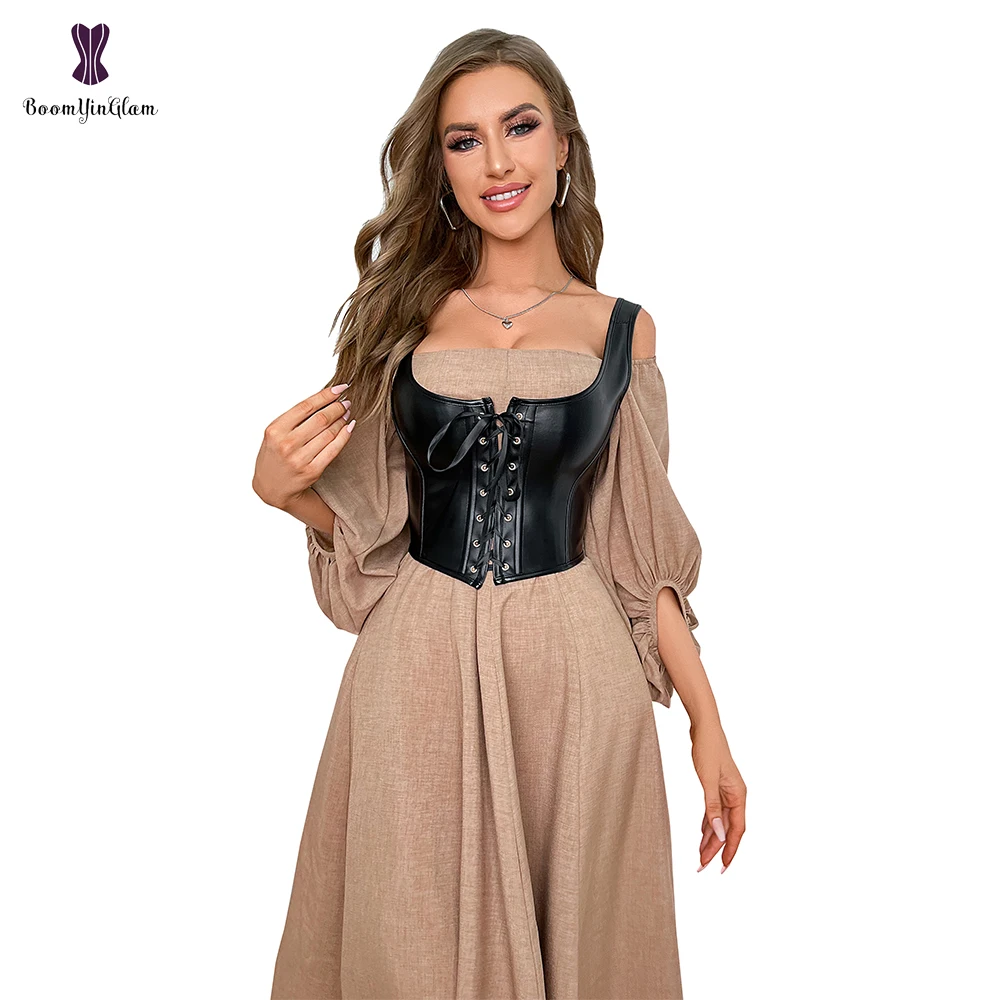 Leather Tank Crop Top Women Summer Lace-Up Vest Camisole Club Wear Sleeveless Bustier