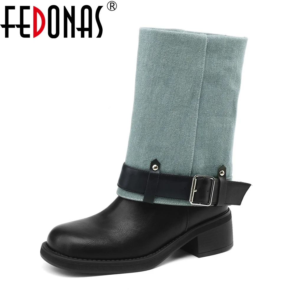 FEDONAS-Fashion-Women-Mid-calf-Boots-Thick-High-Heels-Sexy-Buckles-Warm-Autumn-Winter-Motorcycle ...