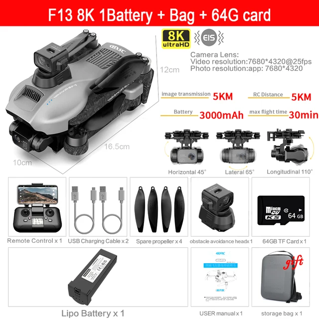 F13 Rrone 8K Professional HD Camera 3-Axis Anti-Shake Gimbal With Obstacle Avoidance EIS GPS 5KM ...