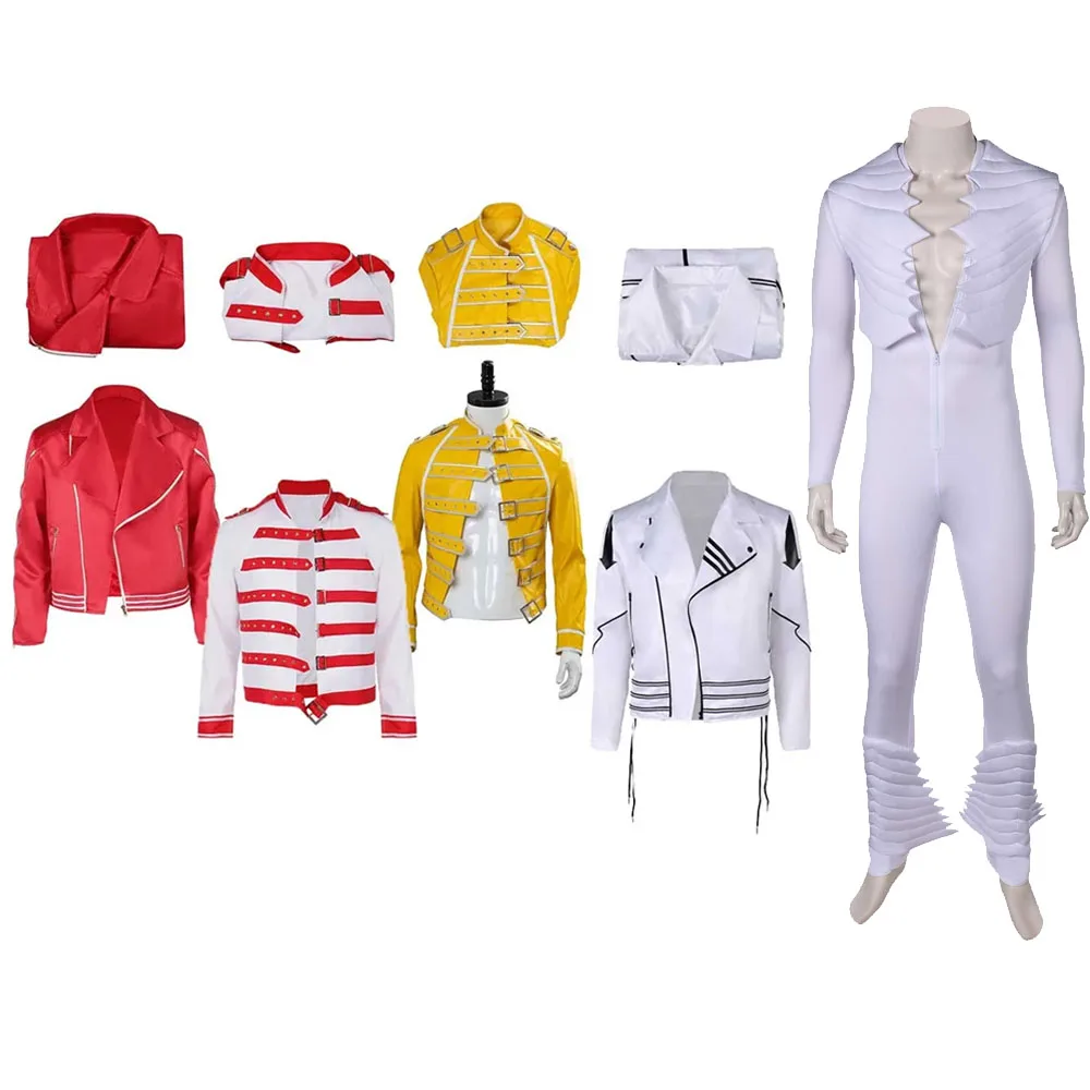 Queen-Lead-Vocals-Freddie-Cosplay-Costume-Adult-Men-Male-Yellow-Red ...