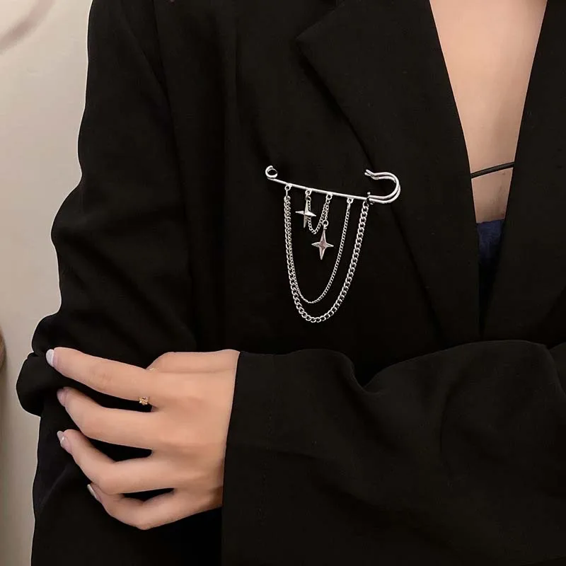 Sharelucky Punk Cross Multilayer Chain Brooch Tassel Pin Brooch Women ...