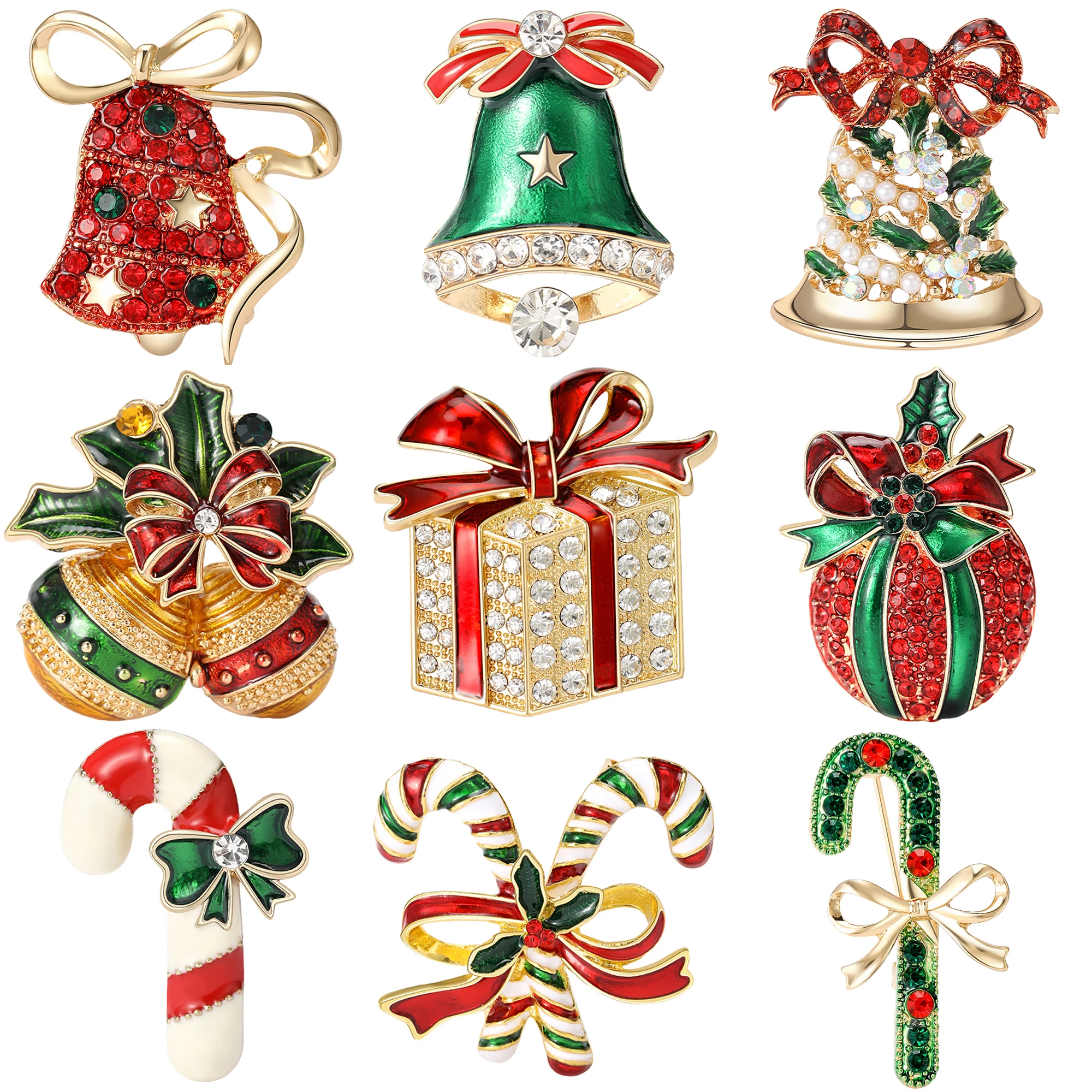 Christmas-Enamel-Bell-Brooch-for-Women-Unisex-Rhinestone-Cane-Pin ...