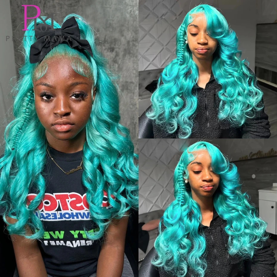 13x6-Cyan-Blue-Lace-Front-Wig-Body-Wave-Light-Green-Lace-Front-Wig ...