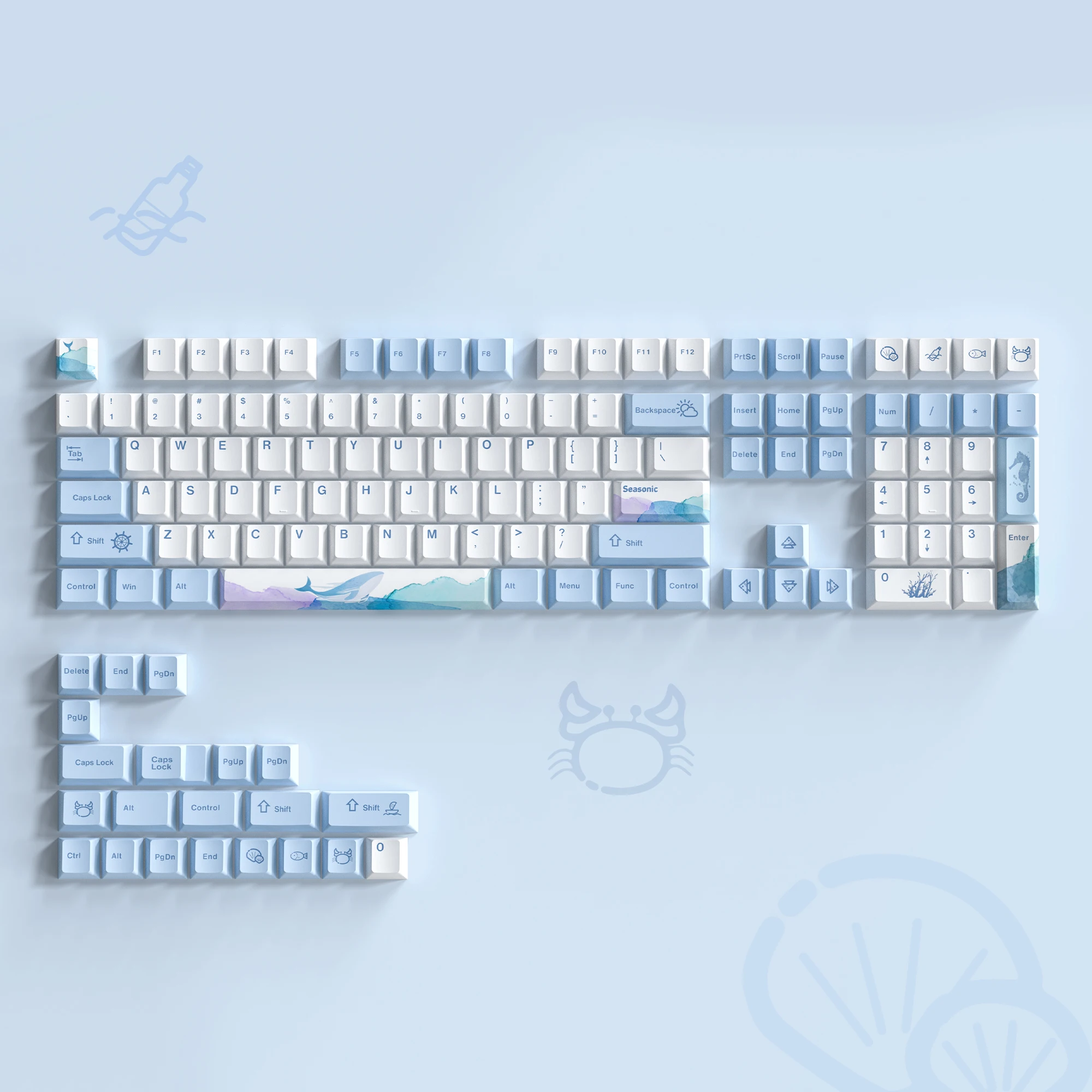 Cherry-Profile-Dye-Sub-PBT-Keycaps-129-Keys-Blue-Whale-Themed-Keyboard ...
