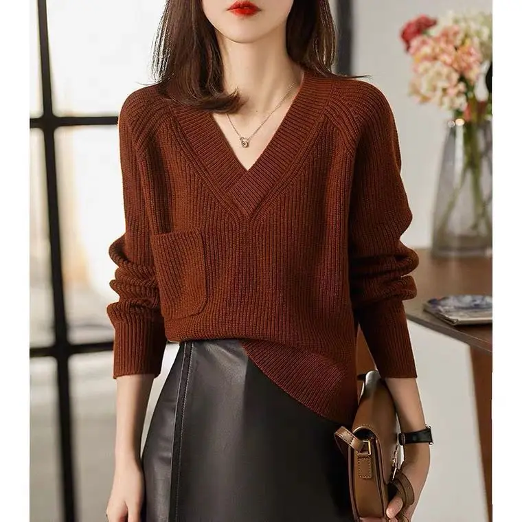 Korean-Women-Knitted-V-Neck-Oversize-Sweaters-Autumn-Winter-Pullovers ...