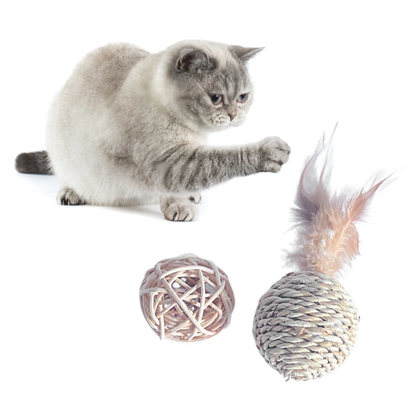 Funny-Rattan-Cat-Ball-Toy-With-Feather-Wood-Color-Cat-Toy-Interactive ...