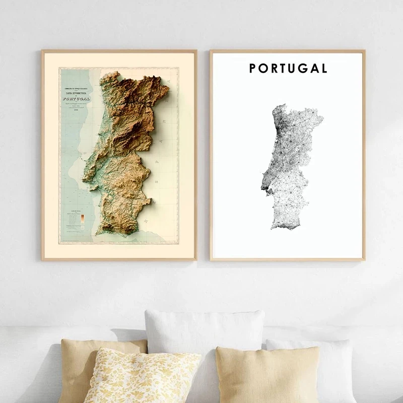 1Pcs-Portugal-Map-Poster-Black-and-White-Wall-Picture-Prints-Office ...