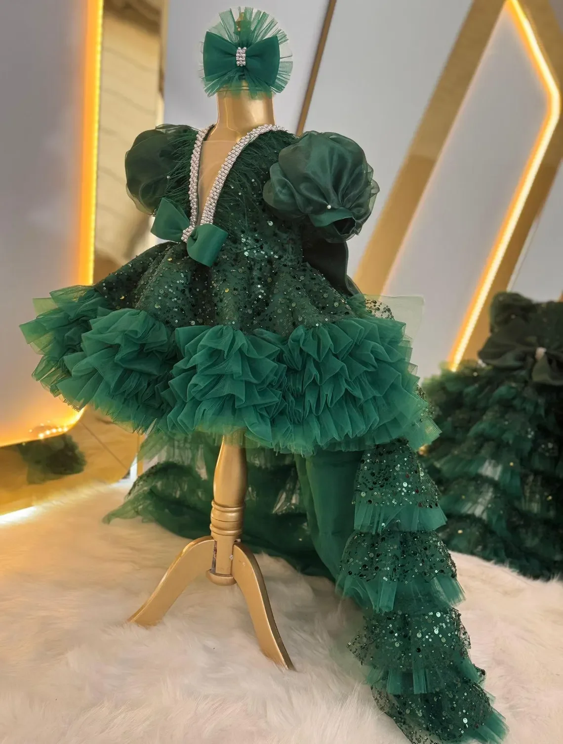 Emerald Green Birthday Princess Pageant Dress Glitter Bow Tulle Baby ...