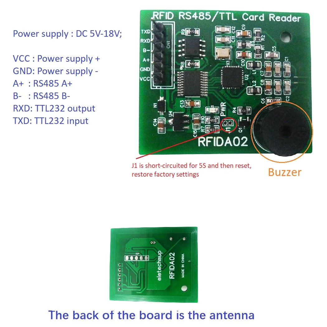 RS485 RS232 UART 13.56MHz RFID Reader Writer RC522 CV520 for M1 S50 S70 ...