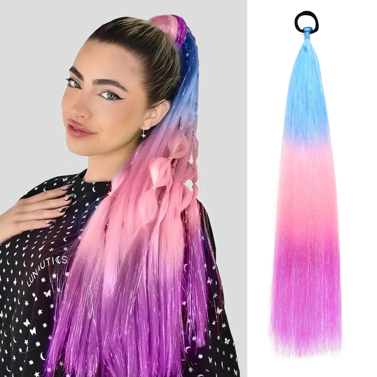 Colorful-Hair-Extensions-Ombre-Braid-Ponytail-Blend-Hair-Tinsel-with ...