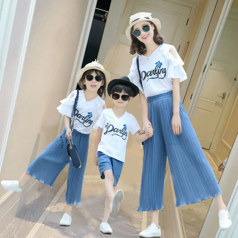 Família combinando roupas para crianças adolescente verão terno ...