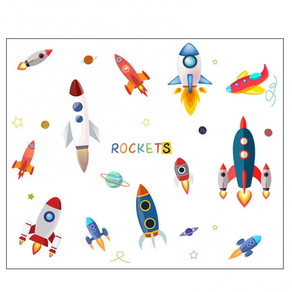 Wall-Sticker-Decal-Cartoon-Space-Rocket-Kids-Room-Kindergarten ...