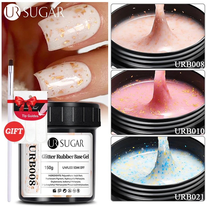 UR SUGAR 150g Gold Glitter Rubber Base Gel Refill Package Milky Jelly ...