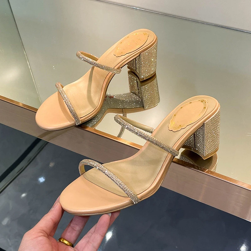 2024-Golden-Rhinestone-Women-s-Sandals-Crude-Heel-Silver-Sole-Design ...