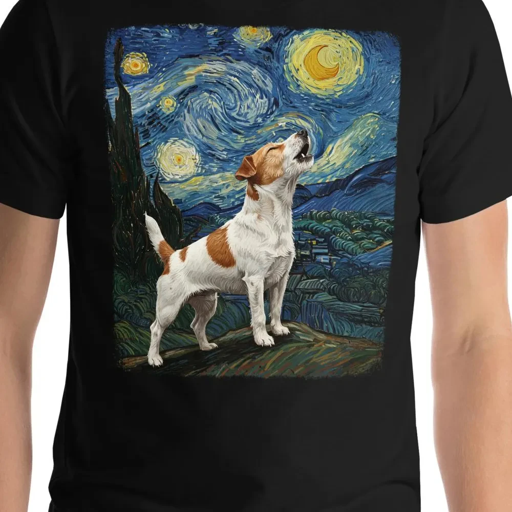 New Jack Russell Dog Howling At Moon Starry Night Van Gogh Funny T ...