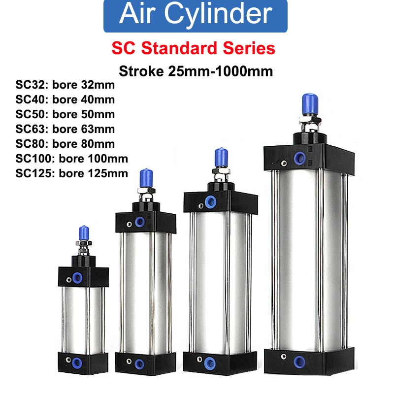 Cilindros neumáticos de aire estándar SC de 32/40/50/63mm de diámetro que actúa 50/75/100/125 ...