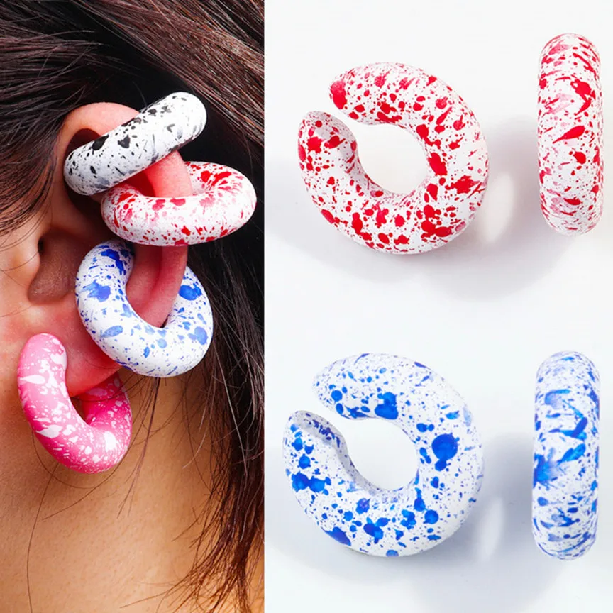 New Colorful Speckle Acrylic Circle Clip on Earrings for Women Korean ...