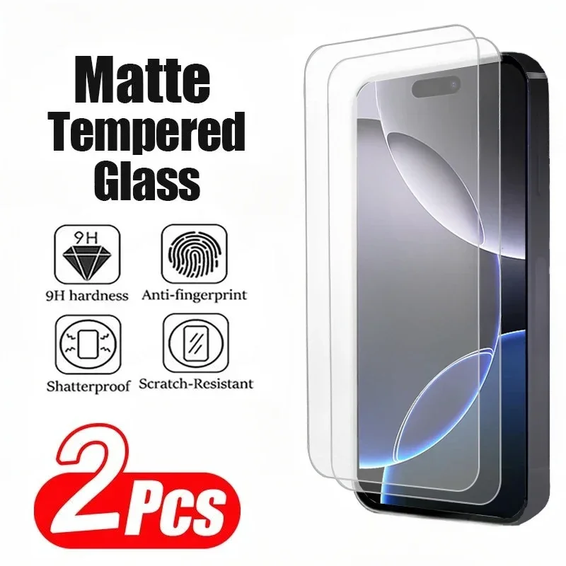 Matte Frosted Tempered Glass For iPhone 16 15 13 14 Pro 15 16 Plus ...