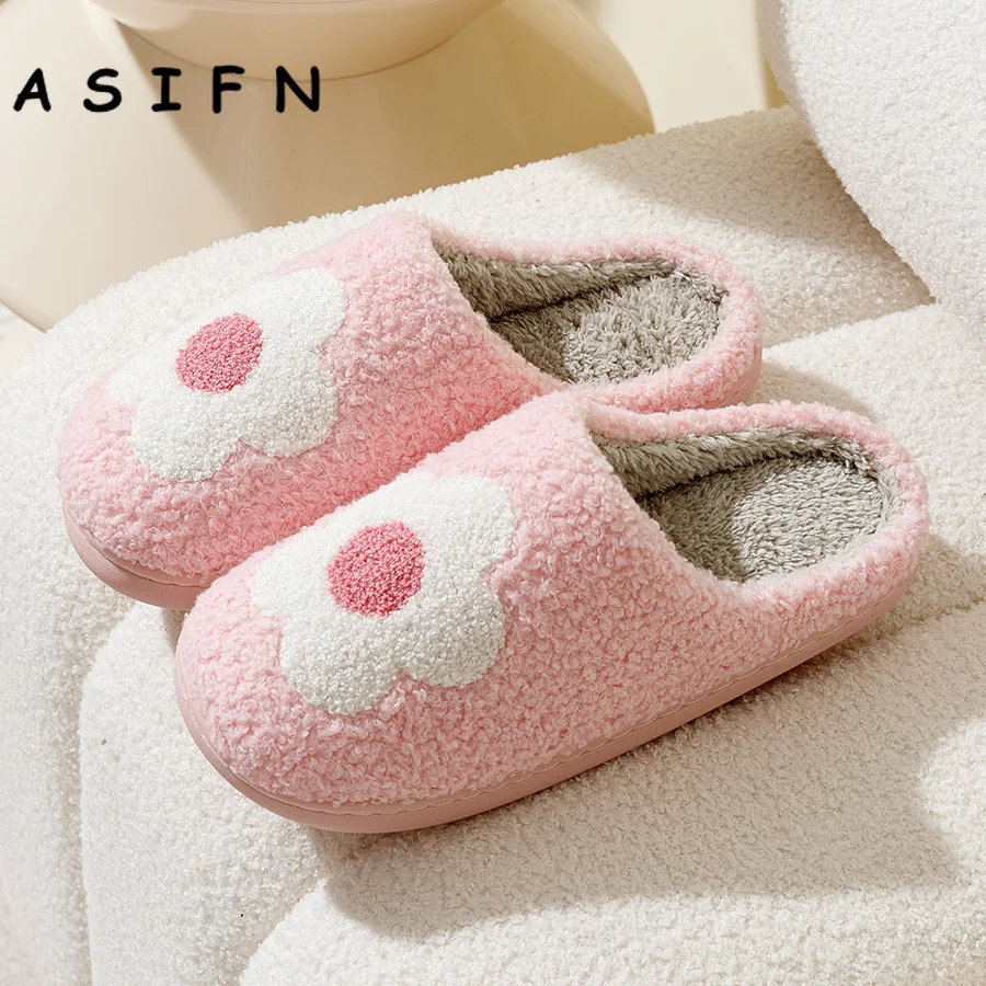 Cute-Pink-Flower-Eye-Slippers-Faux-Plush-Homeshoes-Women-Fluffy ...