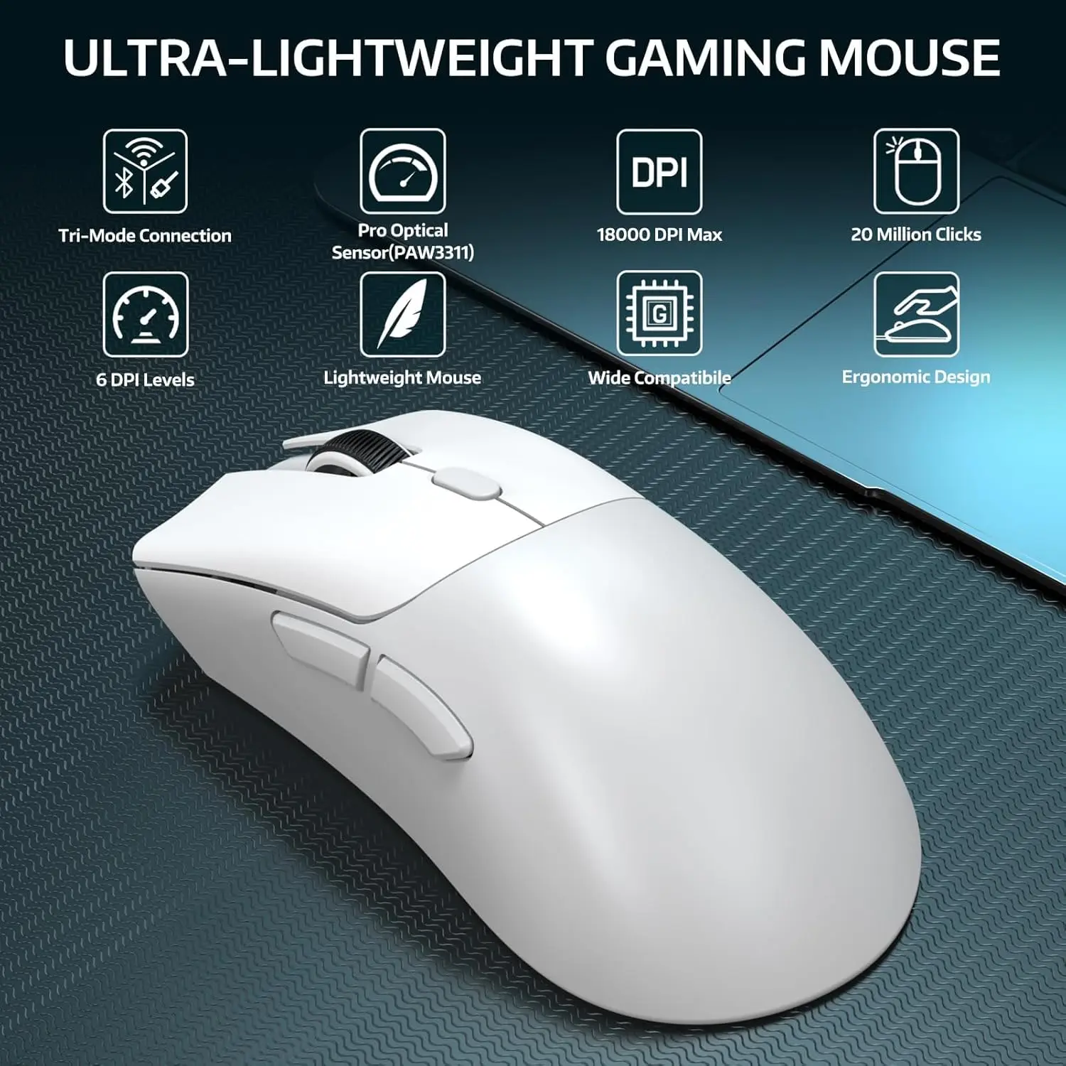 R1 Wireless Gaming Mouse,Tri-Mode Connection (2.4G/Wired/BT5.2),55g ...