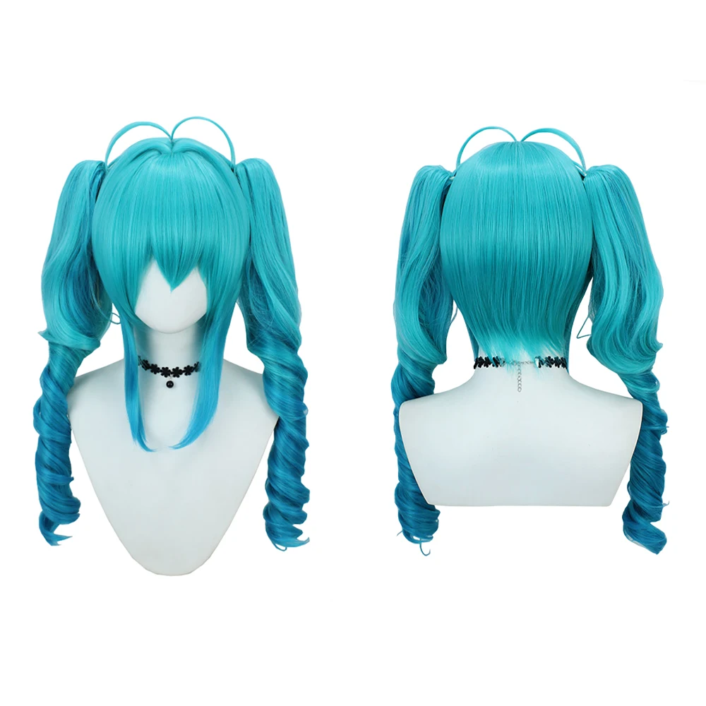 28-Inch Cosplay Synthetic Hair With Bangs, Miku Cyan-Blue Gradient ...