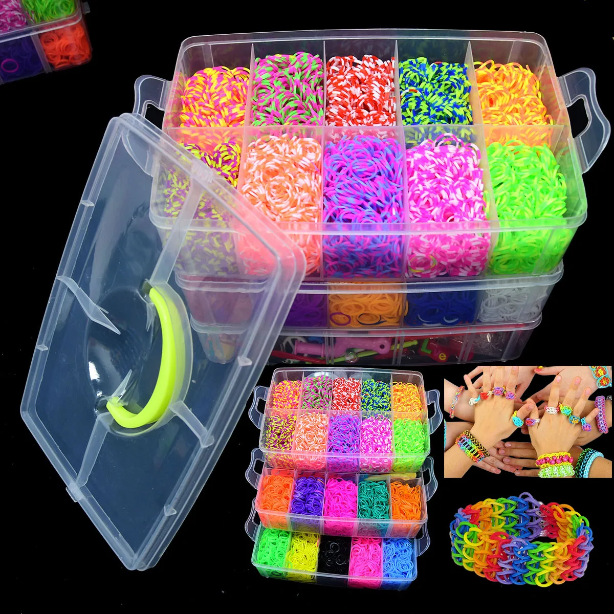 Rubber-Loom-Band-Bracelet-Kit-Storage-BoxColorful-Beads-Tool-Set-DIY ...