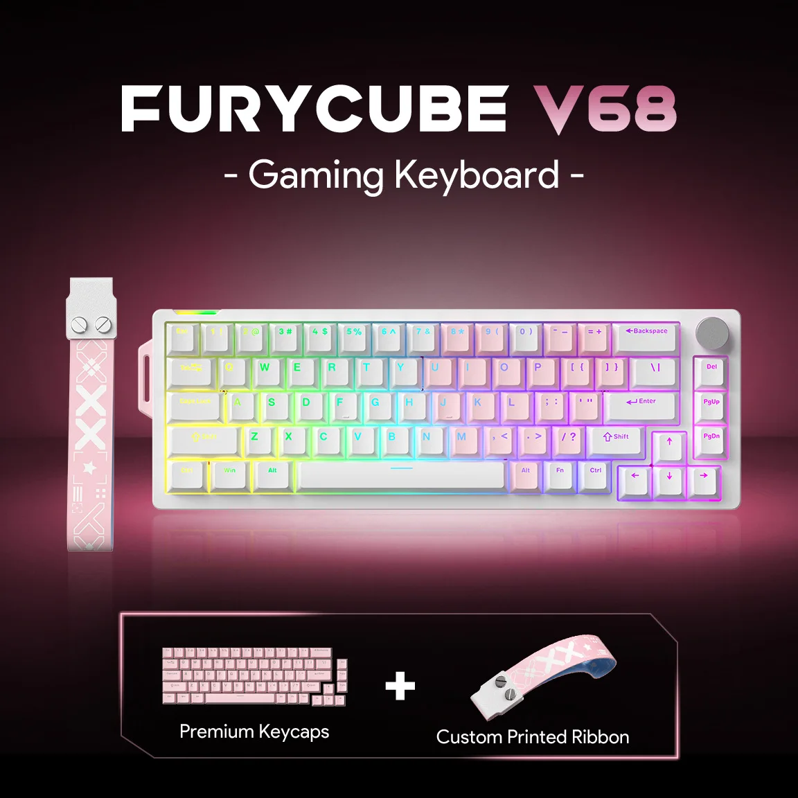 FURYCUBE V68 68-Key Mechanical Keyboard Smart Volume Knob RGB Music ...
