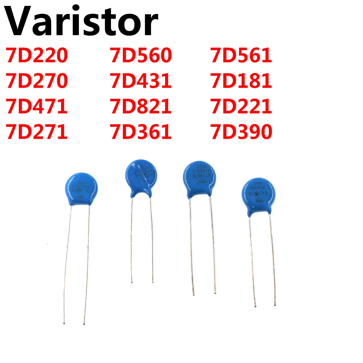 100PCS-varistor-7D220K-7D270K-7D471K-7D271K-7D560K-7D431K-7D821K-7D361K ...