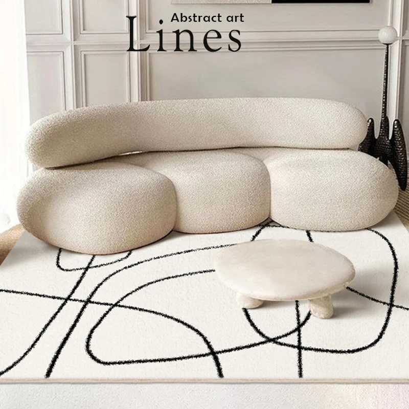Moderne Minimaliste Salon Tapis Noir Ligne Art Design Couleur Uni ...